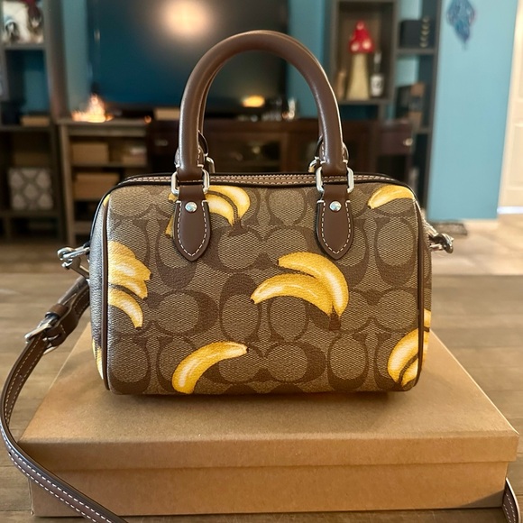 Coach | Bags | Coach Mini Rowan Crossbody Satchel Bag In Signature Canvas With Banana Print ...